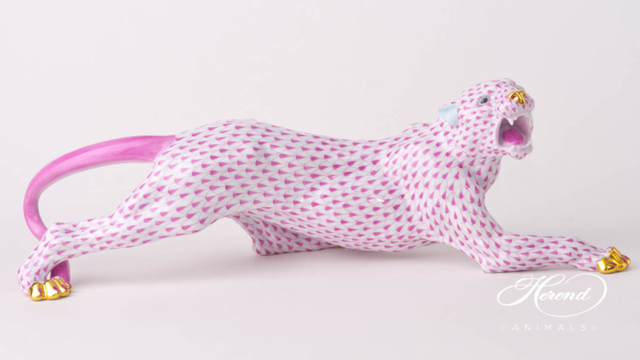 Tiger, Large - Pink Fishnet - Herend Animal Figurine