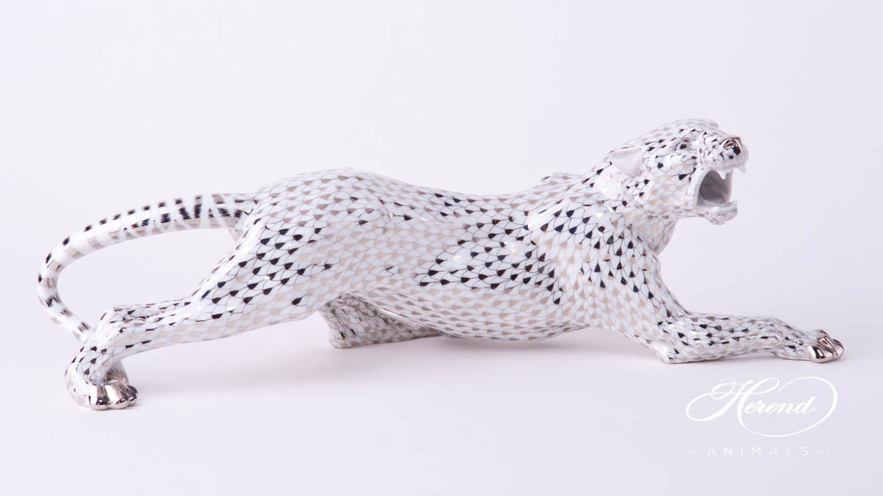 Tiger, Large - Platinum Fishnet - Herend Animal Figurine