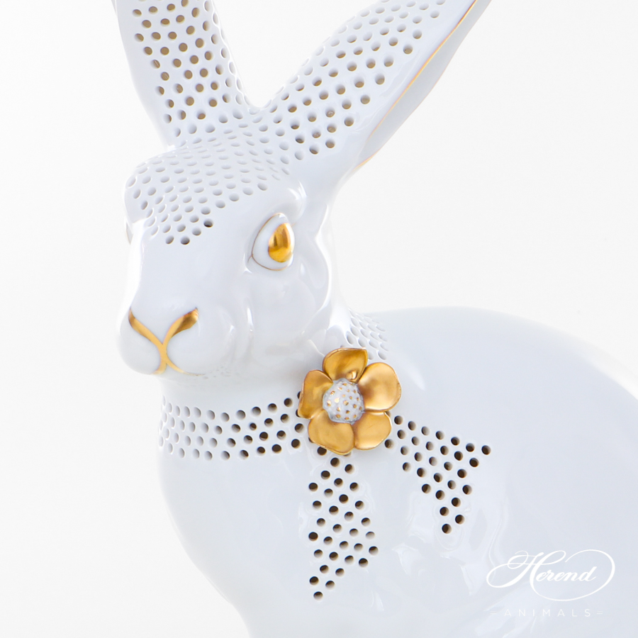 Rabbit, Large - Openwork w. Gilded Flowers - Herend Animal Figurine