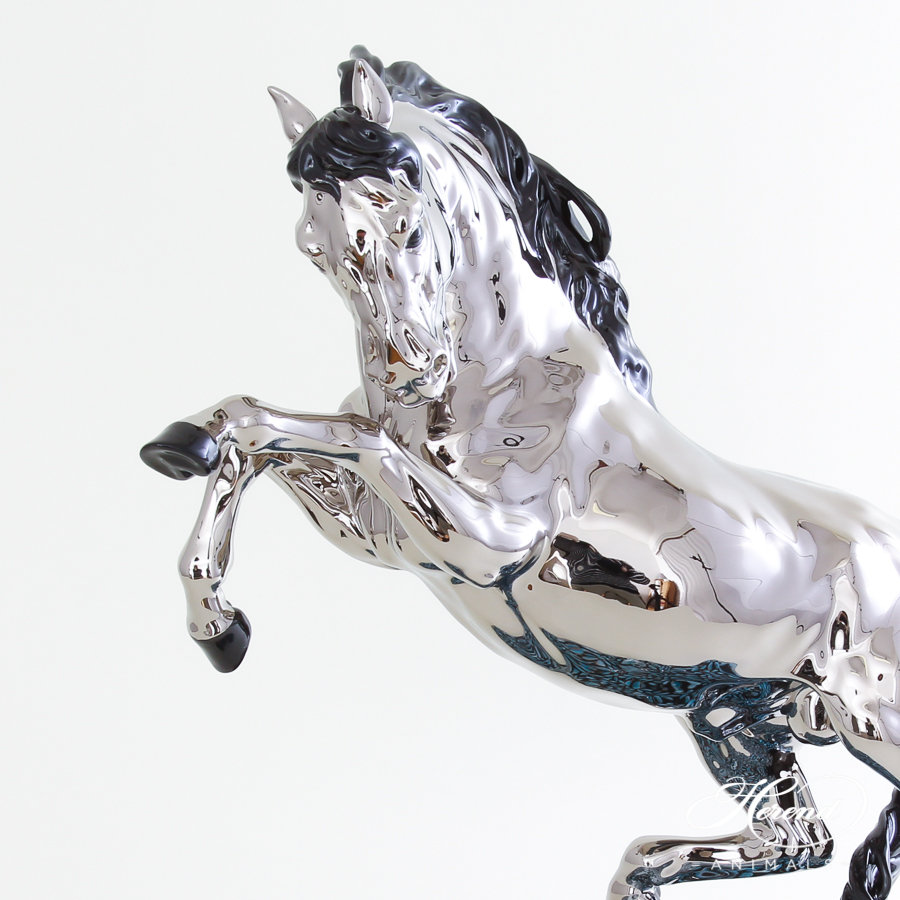 Prancing Horse - Platinum with Black - Herend Animal Figurine